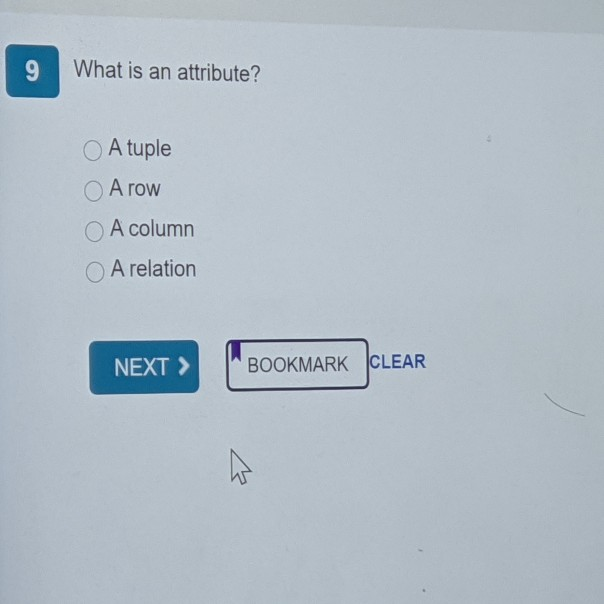 Solved 9 What is an attribute? A tuple O A row A column O A | Chegg.com