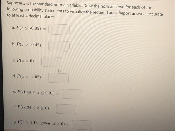 Solved Suppose z is the standard normal variable. Draw the | Chegg.com