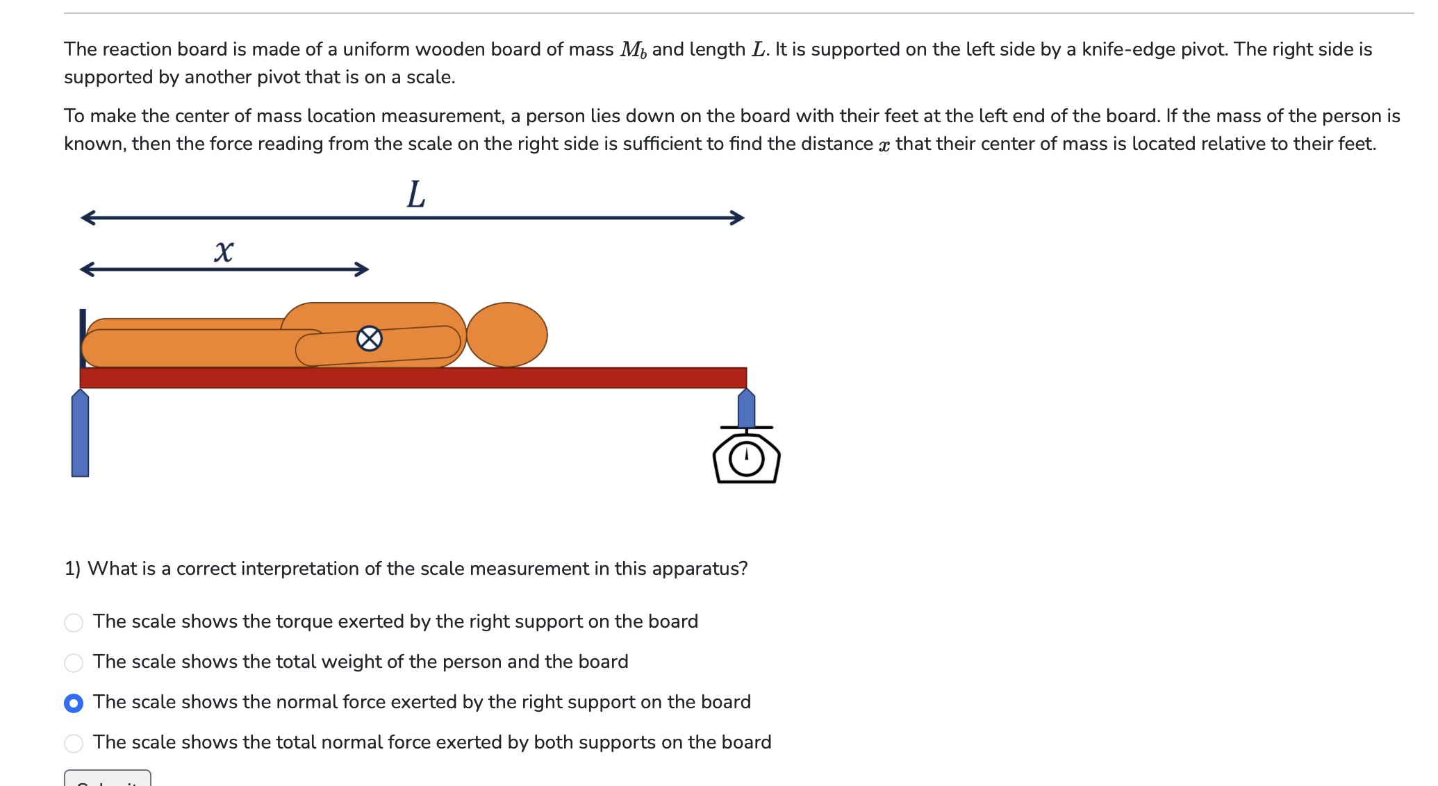 Solved The reaction board is made of a uniform wooden board | Chegg.com
