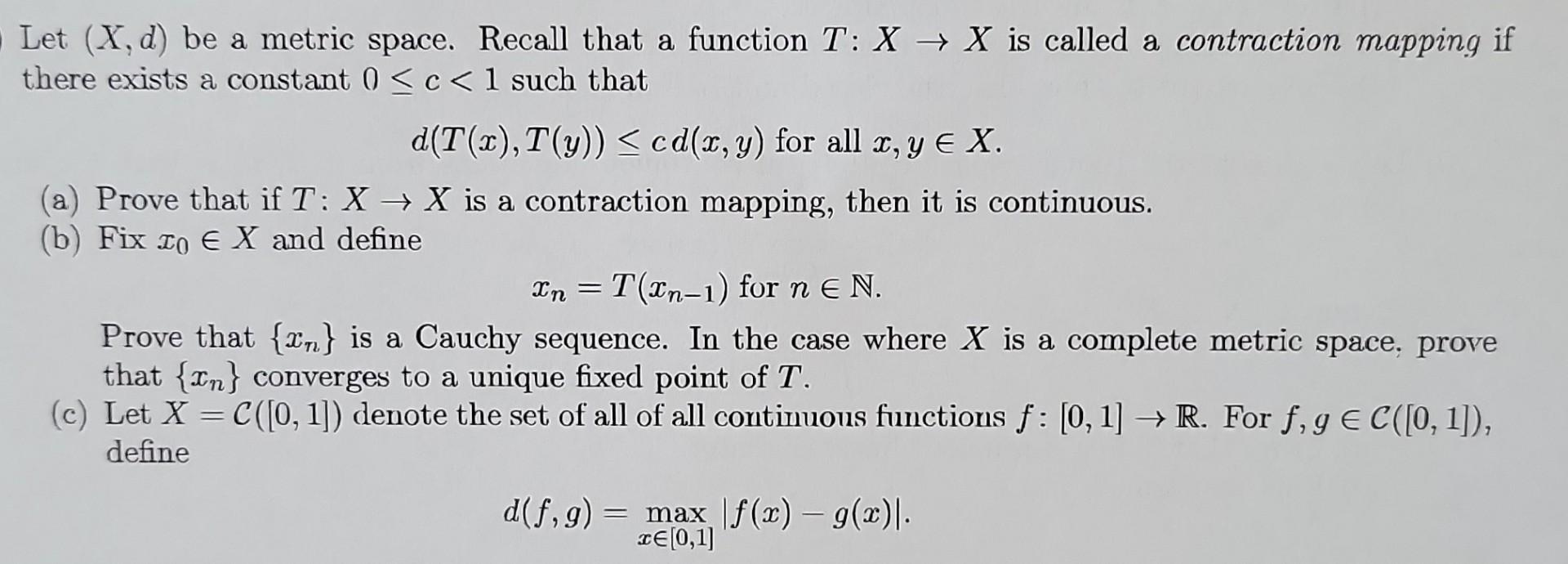 Solved Let (X,d) be a metric space. Recall that a function | Chegg.com