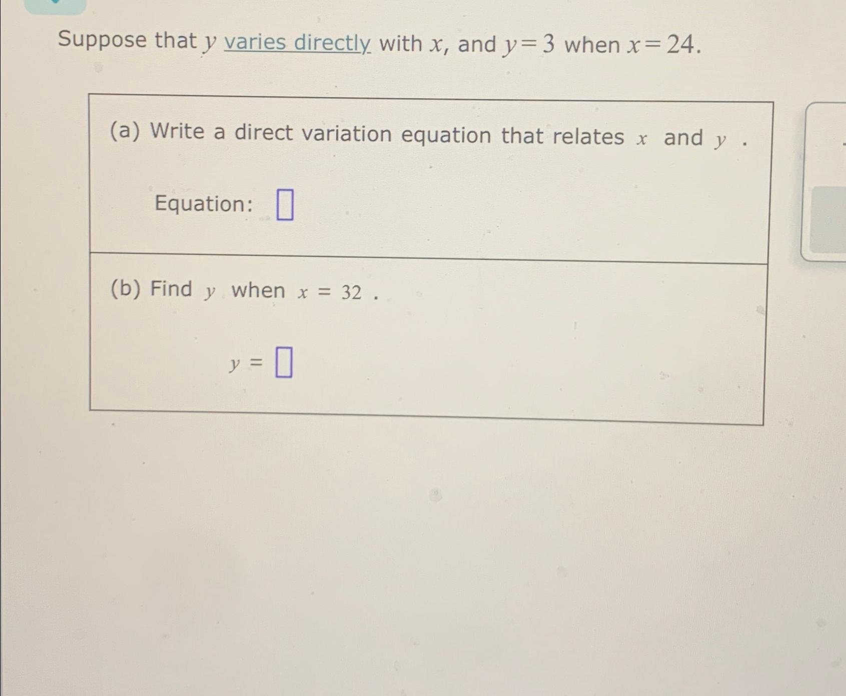 Solved Suppose That Y ﻿varies Directly With X ﻿and Y 3