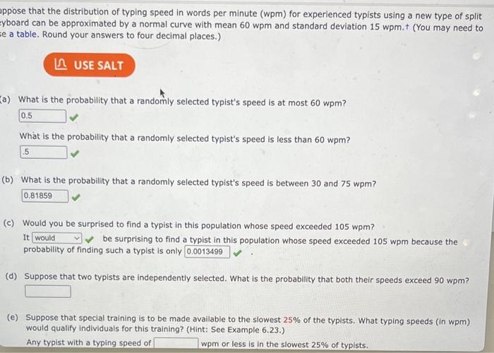 Solved uppose that the distribution of typing speed in words | Chegg.com