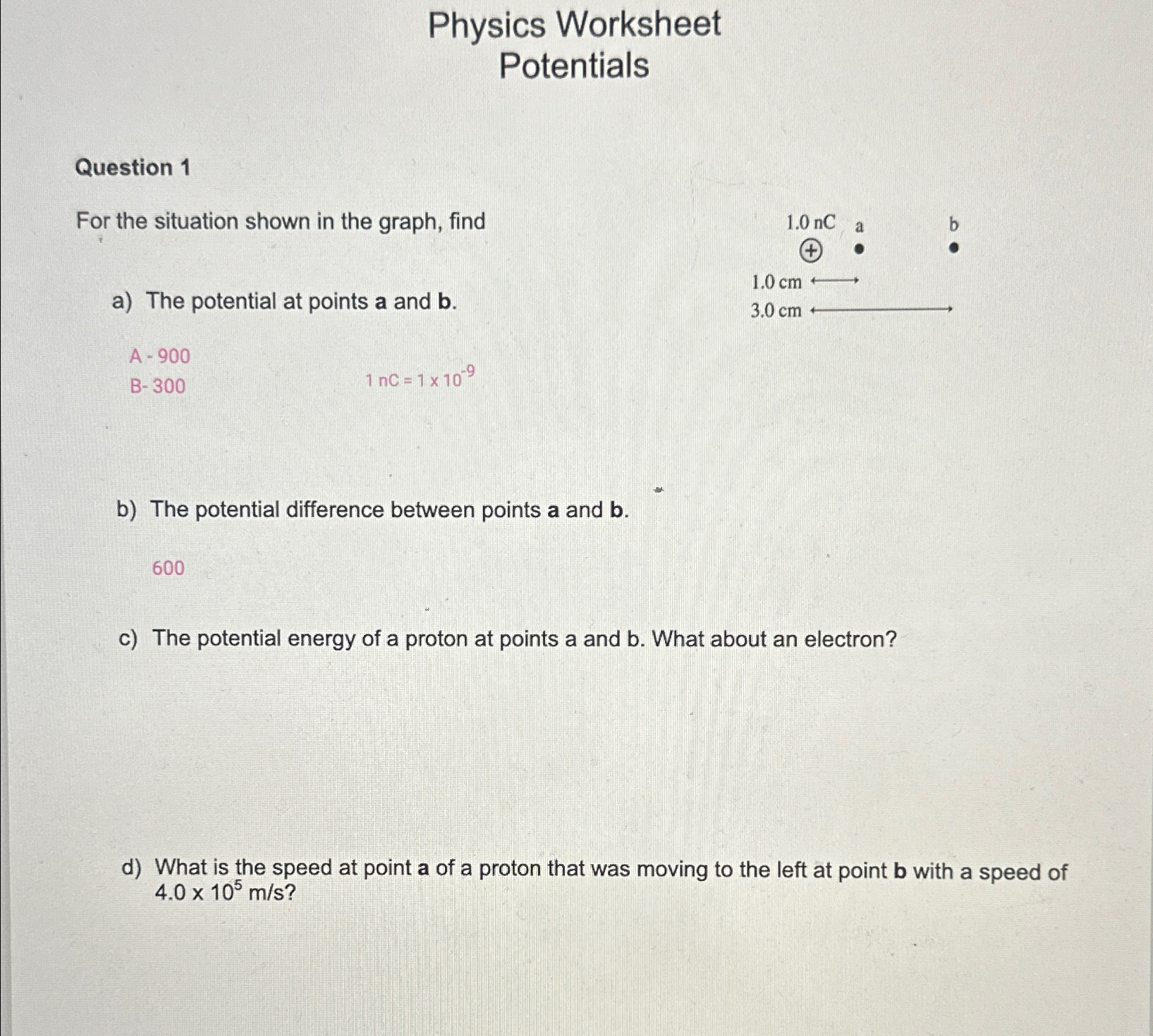 Solved Physics WorksheetPotentialsQuestion 1For the | Chegg.com