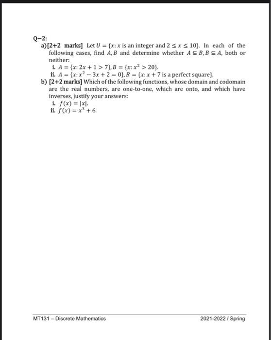 Solved 11 மணிய Arab MT131: Discrete Mathematics 3 V AWN | Chegg.com