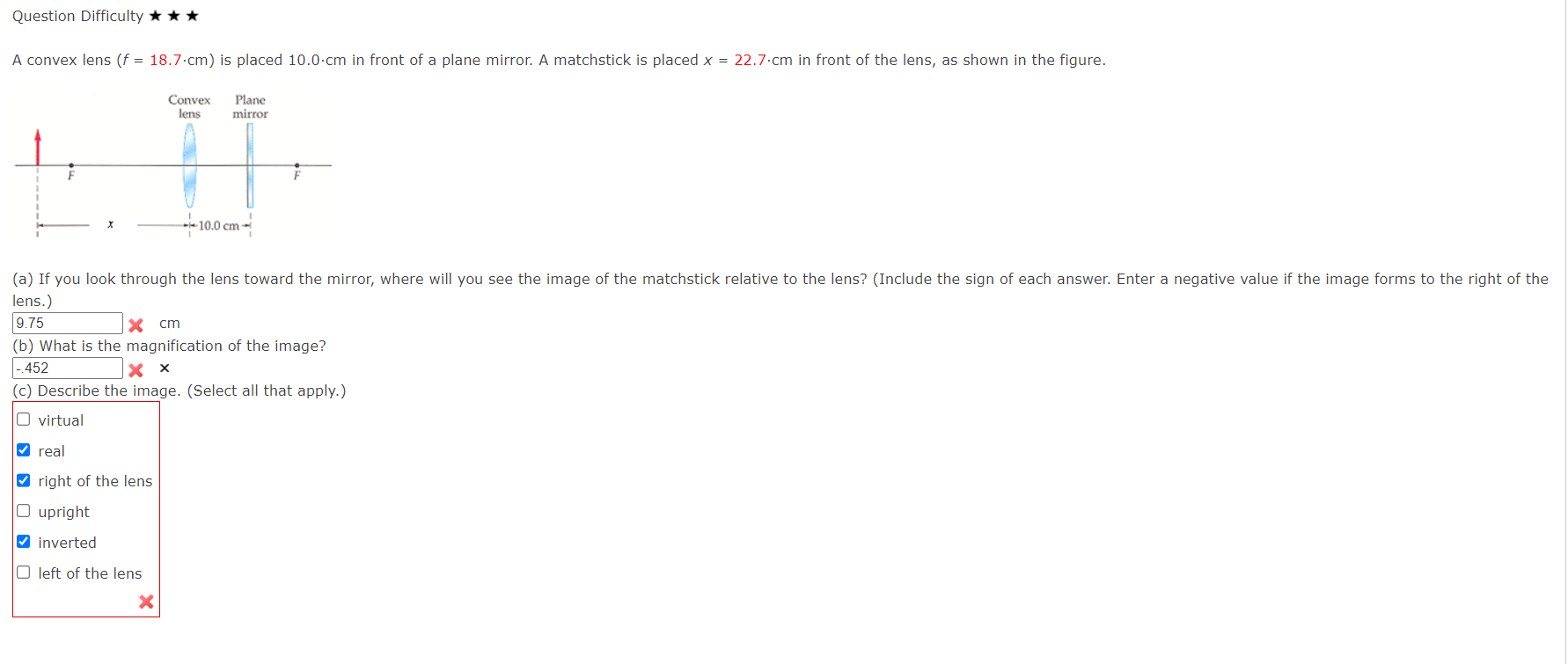 Solved A convex lens (f = 18.7·cm) ﻿is placed 10.0·cm in | Chegg.com