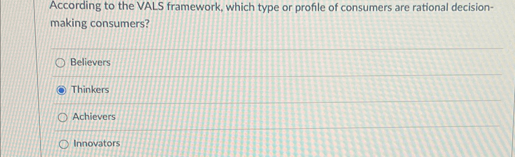 Solved According to the VALS framework, which type or | Chegg.com