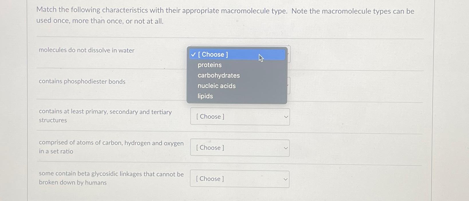 Solved Match the following characteristics with their | Chegg.com