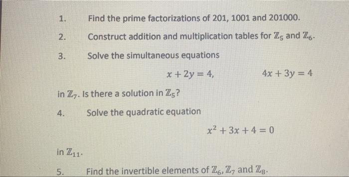 Solved 1. Find the prime factorizations of 201, 1001 and | Chegg.com
