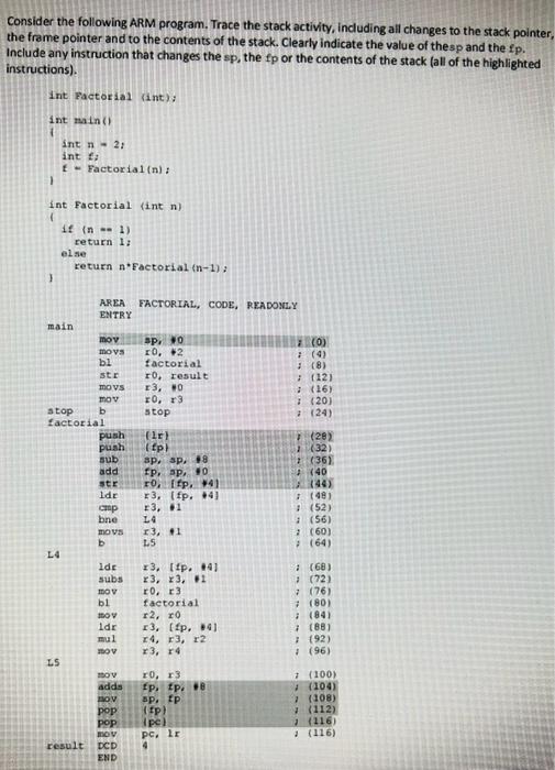 Solved nsider the following ARM program. Trace the stack | Chegg.com