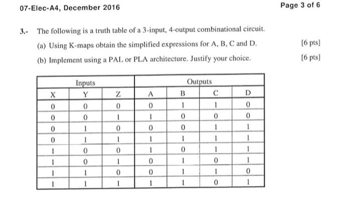 Solved 3.- The following is a truth table of a 3-input, | Chegg.com