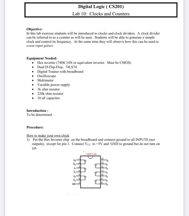 Digital Logic (CS201) Lab 10: Clocks and Counters | Chegg.com