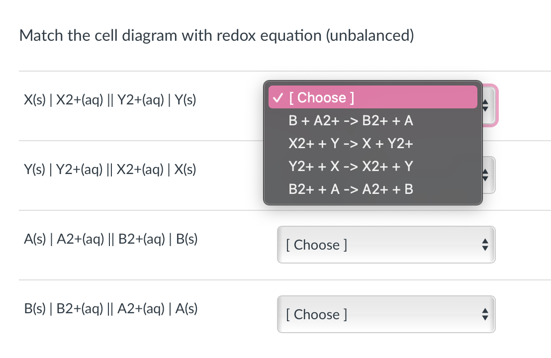 Solved Match the cell diagram with redox equation | Chegg.com