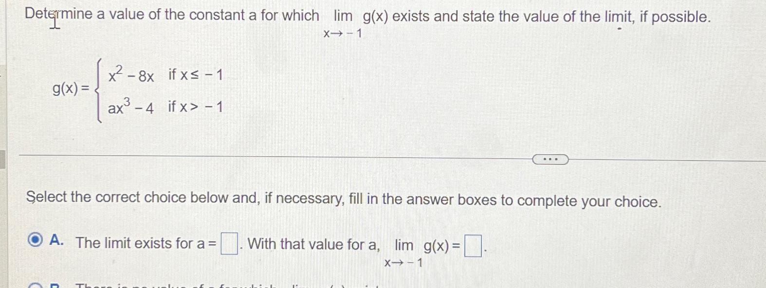 Solved Determine a value of the constant a for which | Chegg.com