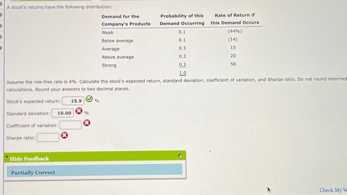Solved A stock's returns have the following distribution: | Chegg.com