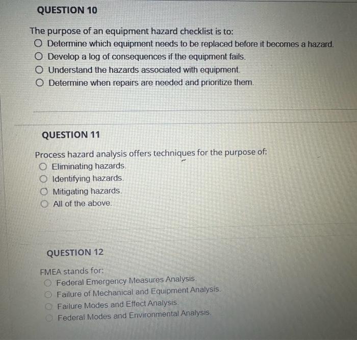 Solved The following tools are used to help identify hazards | Chegg.com