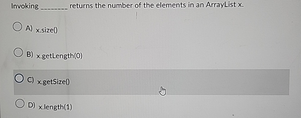 Solved Invoking returns the number of the elements in an | Chegg.com