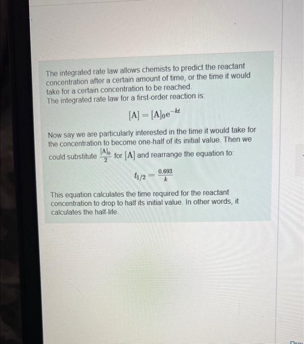 Solved The integrated rate law allows chemists to predict | Chegg.com