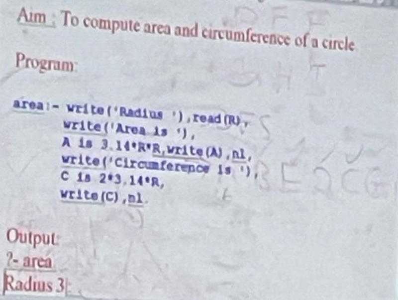 Solved Aim : To compute area and circumference of a | Chegg.com