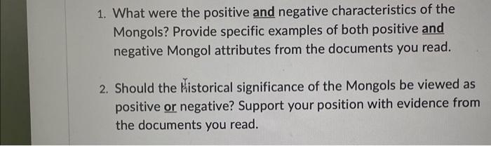1. What were the positive and negative | Chegg.com