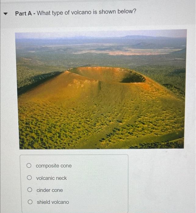 Solved Part A - What type of volcano is shown below? O | Chegg.com