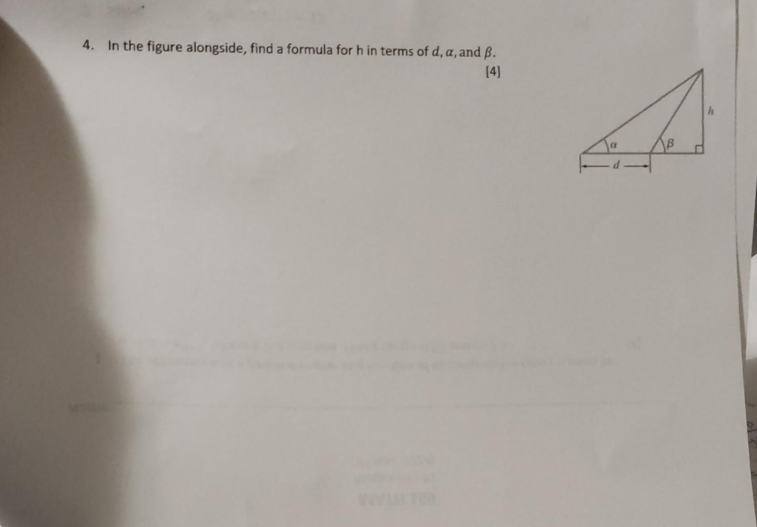 Solved 4. In the figure alongside, find a formula for h in | Chegg.com