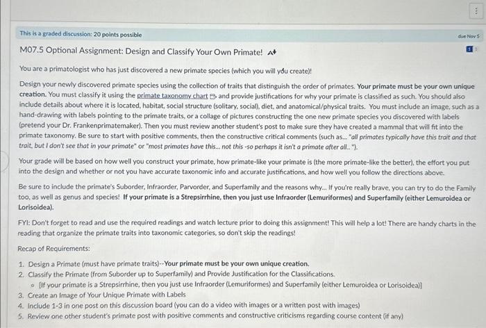 M07.5 Optional Assignment: Design and Classify Your | Chegg.com