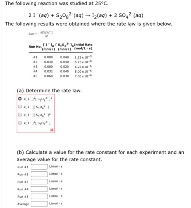 Solved The following reaction was studied at 25°C. 21 "(aq) | Chegg.com