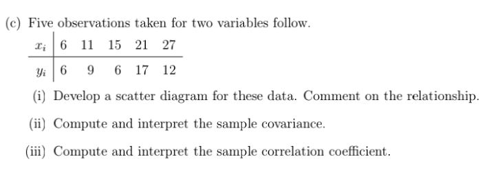 Solved (c) Five observations taken for two variables follow. | Chegg.com