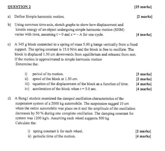 Solved QUESTION 2[25 ﻿marks]a) ﻿Define Simple harmonic | Chegg.com