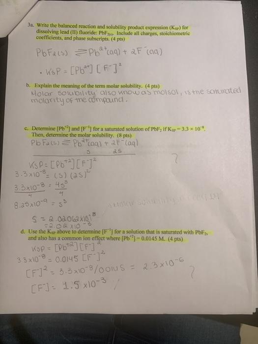 Solved 3a. Write the balanced reaction and solubility | Chegg.com