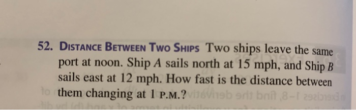 Solved 52. DISTANCE BETWEEN TWO SHIPS Two ships leave the | Chegg.com