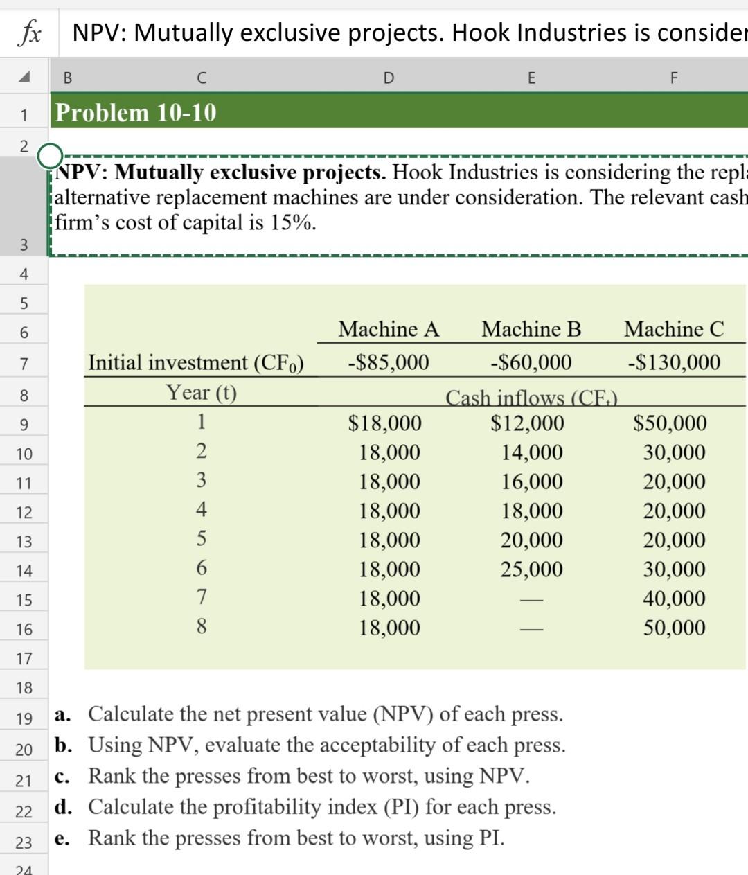 Solved NPV: Mutually exclusive projects. Hook Industries is | Chegg.com