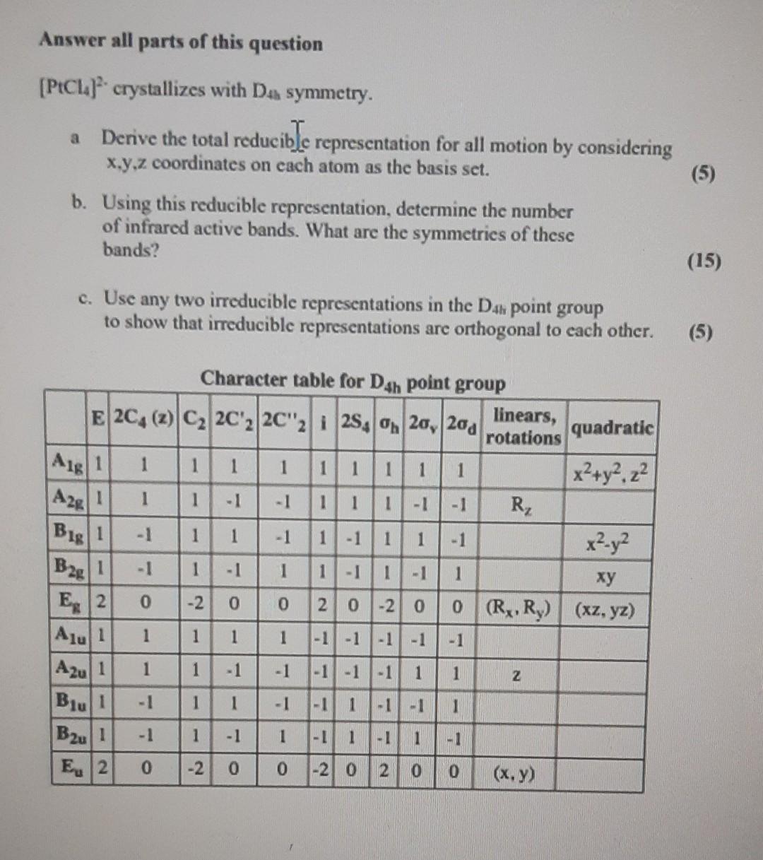 Solved Answer all parts of this question [PtCl4]2⋅ | Chegg.com