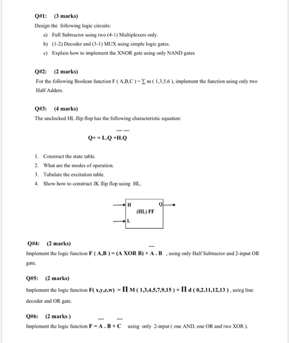 Solved Q#1: (3 marks) Design the following logic circuits: | Chegg.com