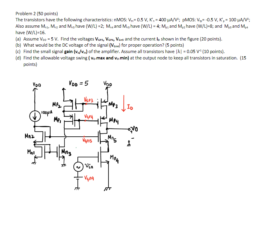 Solved Problem 2 (50 ﻿points)The transistors have the | Chegg.com