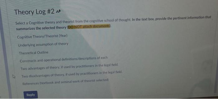 Solved Select a Cognitive theory and theorist from the | Chegg.com