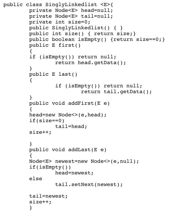 Solved 1 To Class Singlylinklist Add Method Insertmiddlee 8758