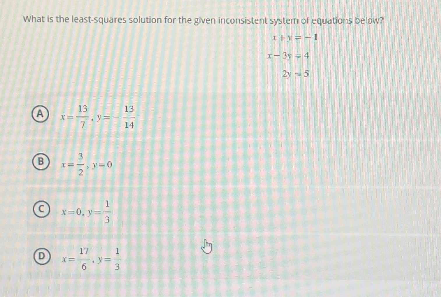 Solved What is the least-squares solution for the given | Chegg.com