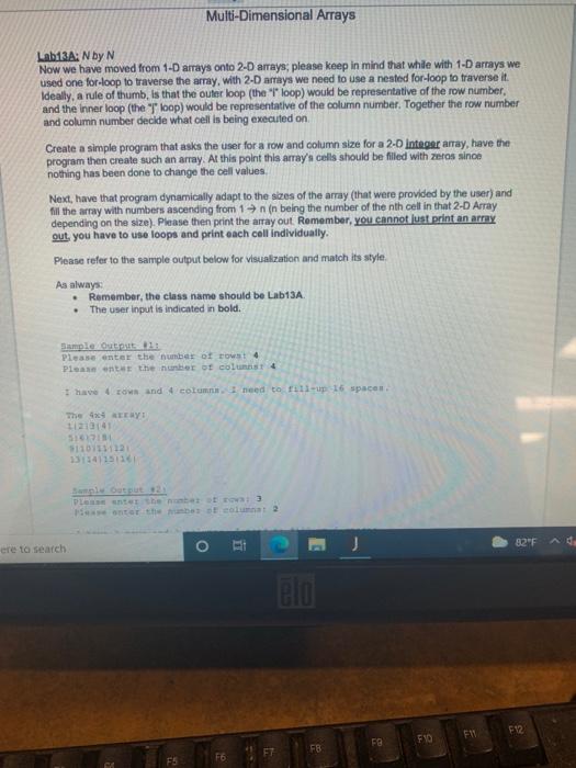 Solved Multi-Dimensional Arrays Lab13A Nby N Now we have | Chegg.com