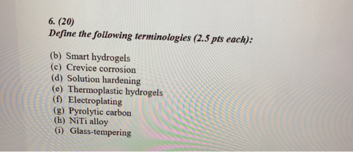 Solved 6. (20) Define the following terminologies (2.5 pts | Chegg.com