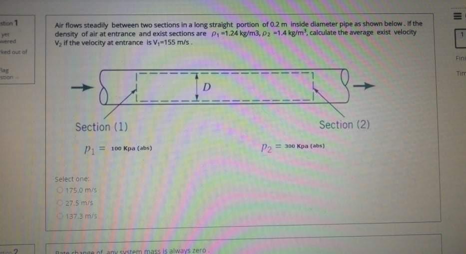 Solved Air flows steadily between two sections in a long | Chegg.com