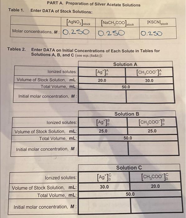 Solved PART A. Preparation of Silver Acetate Solutions Enter | Chegg.com