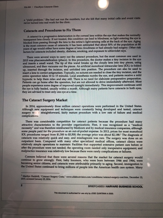 Background In the ClearEyes Cataracts Clinic Case, we | Chegg.com