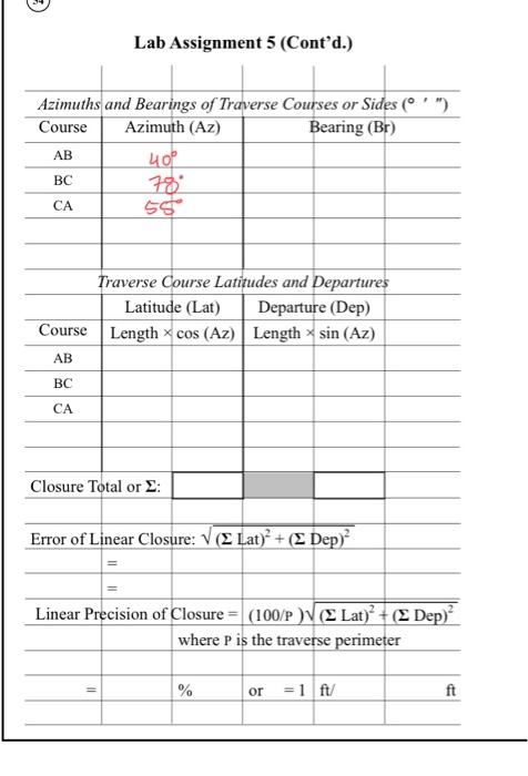 Solved Field Traverse Mapping and Area MeasurementsField | Chegg.com