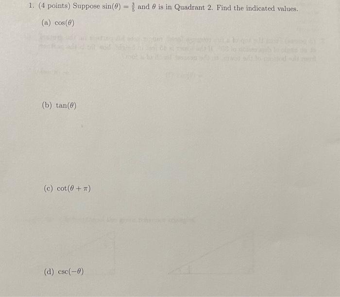 Solved 1. (4 points) Suppose sin(θ)=53 and θ is in Quadrant | Chegg.com
