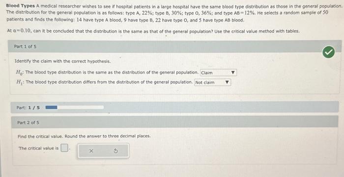 Solved Blood Types A medical researcher wishes to see if | Chegg.com