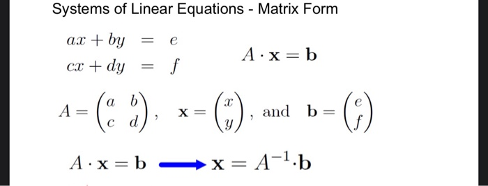 Solved Systems of Linear Equations - Matrix Form ax + by = e | Chegg.com