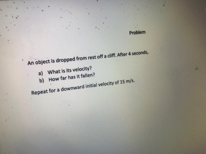 Solved Problem An object is dropped from rest off a cliff. | Chegg.com