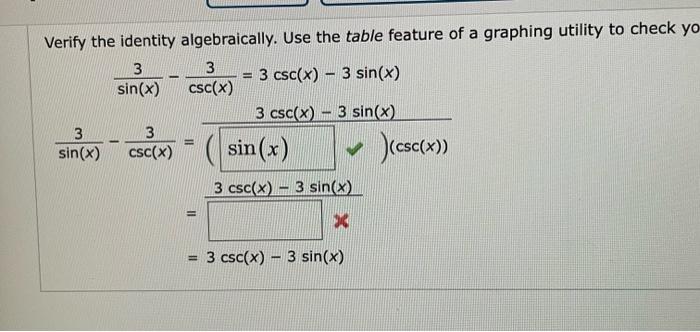 Solved Verify the identity algebraically. Use the table | Chegg.com