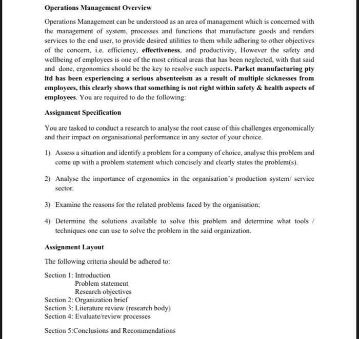 Solved Operations Management Overview Operations Management | Chegg.com